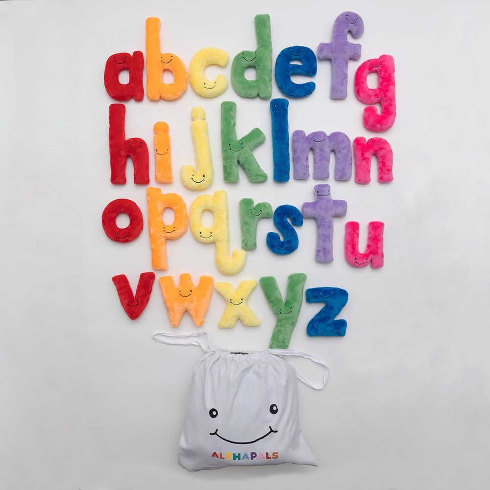 Alphabet Plush Set - Rainbow Lower Case Letters with White Drawstring ...